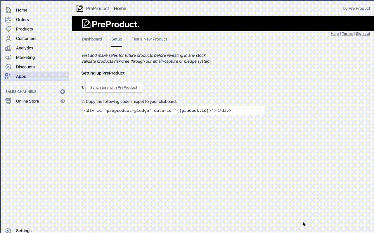 Installing the PreProduct snippet